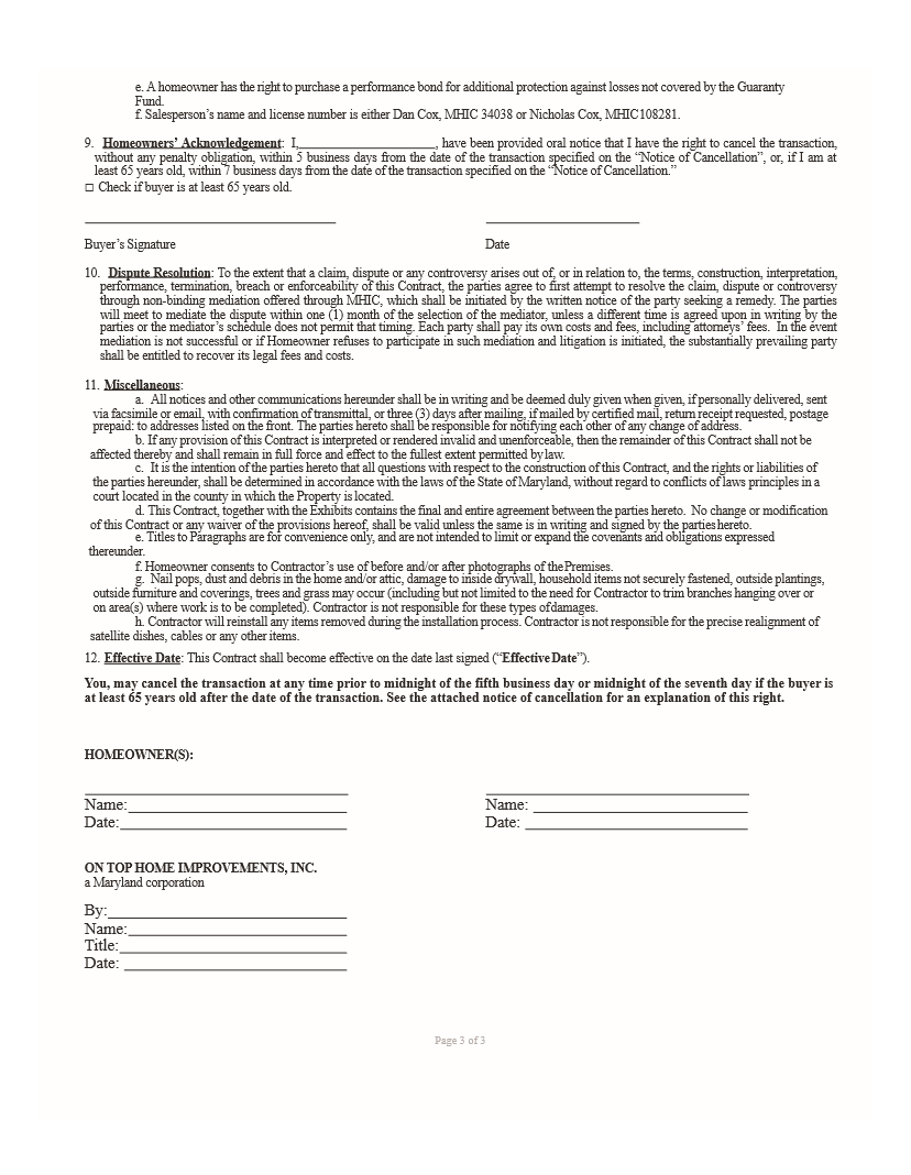 Proposal Packet | On Top Home Improvements, Inc.