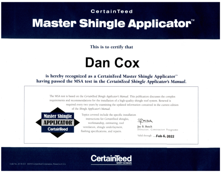 certainteed-master-shingle-applicator-certificate | On Top Home ...