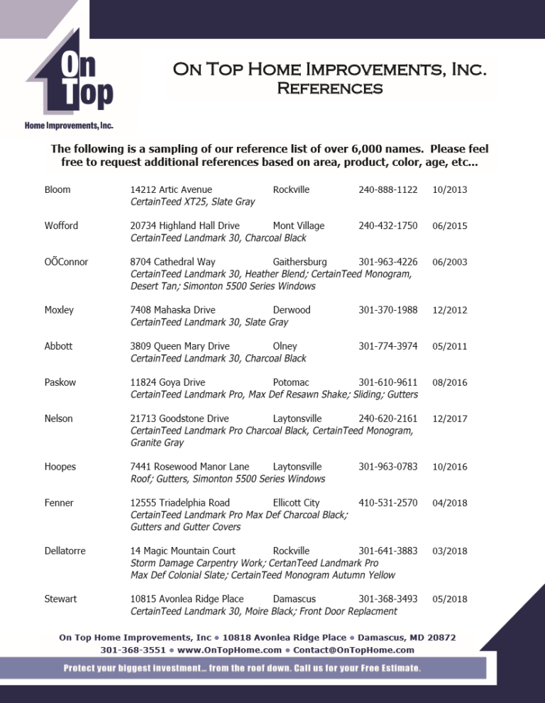 Proposals | On Top Home Improvements, Inc.